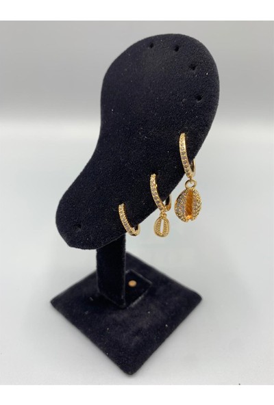 Bujiteri Dükkanı Gold Renk Zirkon Taşlı Deniz Kabuğu Üçlü Set Küpe Bujiteri Dükkanı Gold Renk Zirkon Taşlı Deniz Kabuğu Üçlü Set Küpe