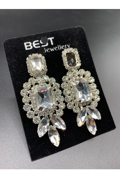 Bujiteri Dükkanı Büyük Kare Zümrüt Taşlı Abiye Küpe