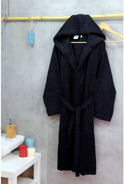 Çeştepe Aday Kapşonlu Bornoz Pamuk Siyah Çeştepe Aday Kapşonlu Bornoz Pamuk Siyah