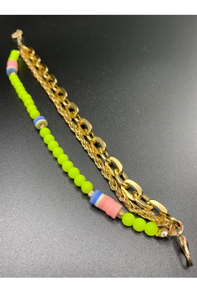 Bujiteri Dükkanı Mat Sarı ve Fimo Boncuklu Üçlü Set Bileklik Bujiteri Dükkanı Mat Sarı ve Fimo Boncuklu Üçlü Set Bileklik