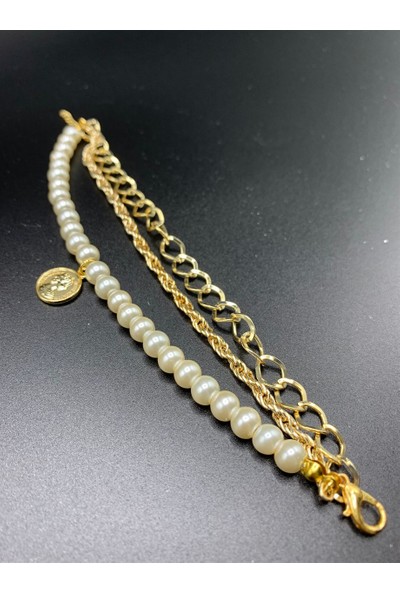 Bujiteri Dükkanı Gold Renk Beyaz Boncuklu Tura Bileklik