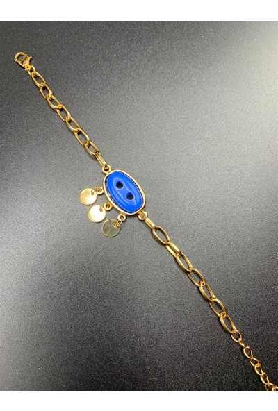 Bujiteri Dükkanı Gold Zincirli Mavi Delikli Taş Bileklik