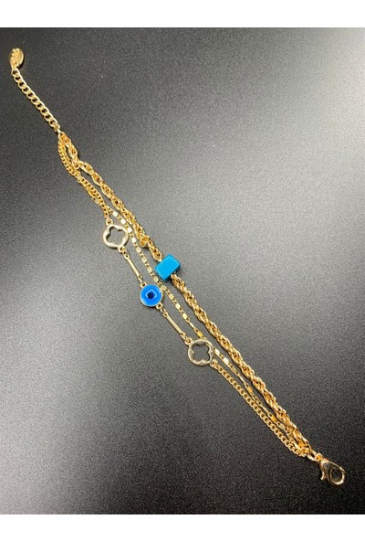 Bujiteri Dükkanı Gold Renk Bodrum Boncuklu ve Nazar Boncuklu Set Bileklik