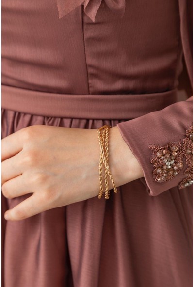 Bujiteri Dükkanı Gold Renk Çelik Zincirli Üç Sıra Bileklik