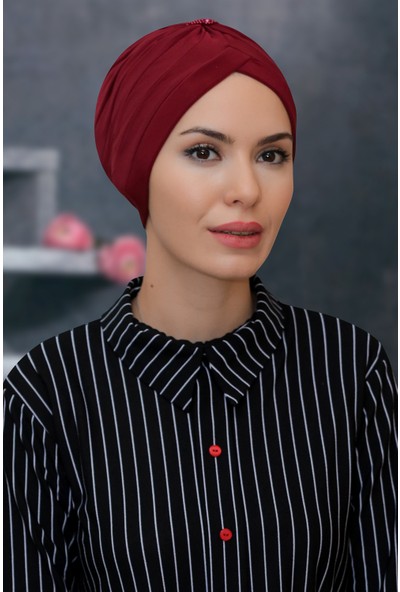 Hürrem Bone Bordo Pratik Hazır Geçmeli Tesettür Bone Sandy Kumaş Taçlı Büzgülü 1208_16 Hürrem Bone Bordo Pratik Hazır Geçmeli Tesettür Bone Sandy Kumaş Taçlı Büzgülü 1208_16