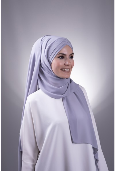 Hürrem Bone Gri Arkadan Bağlamalı Şal Şifon Çapraz Üç Bantlı 1457_15