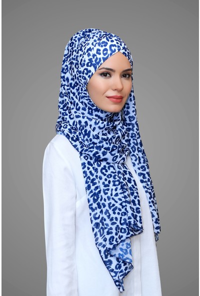 Hürrem Bone Lacivert-Leopar Pratik Hazır Geçmeli Bone Şal Şifon Kendinden Topuzlu Desenli 1454_02 Hürrem Bone Lacivert-Leopar Pratik Hazır Geçmeli Bone Şal Şifon Kendinden Topuzlu Desenli 1454_02