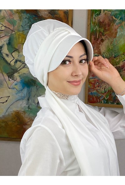 Yoisho Store Fularlı Tesettür Beyaz Şapka Bone