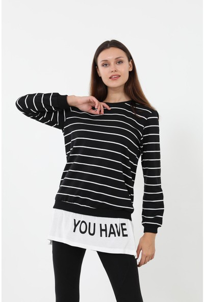 Çizgili Sweatshirt-Siyah