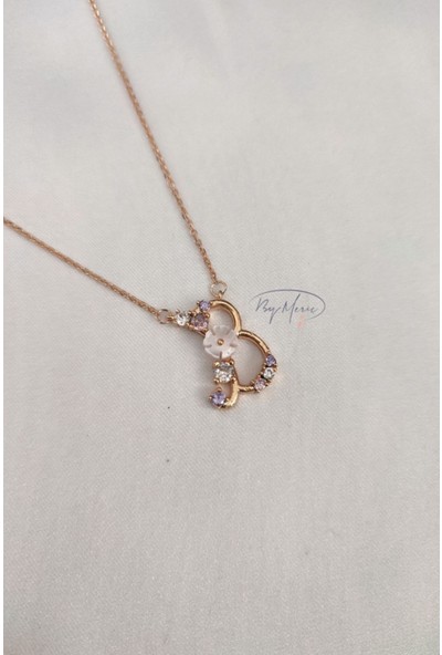 By Meriç Kadın Manolya Çiçekli Zirkon Taşlı Harf Altın Renk Kolye