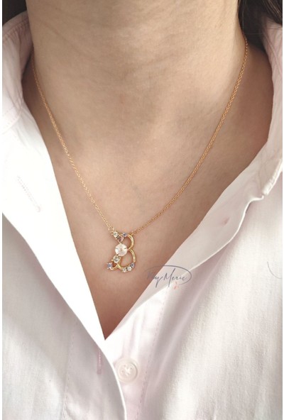 Kadın Manolya Çiçekli Zirkon Taşlı Harf Altın Renk Kolye
