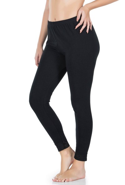 Alışveriş Gezegenim Paça Dantelli Uzun Kadın Tayt 413 - Siyah, Standart