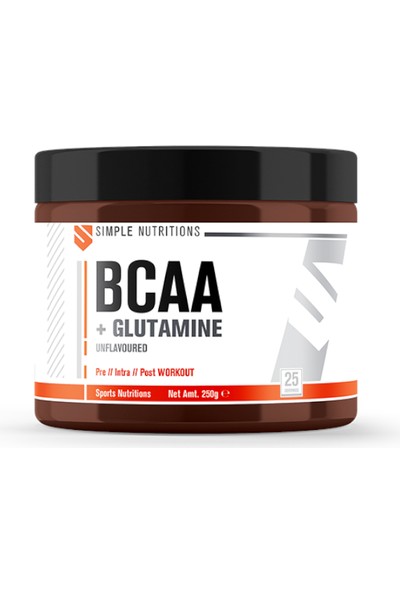 Simple Nutritions Bcaa +Glutamine Unflavoured 250 gr (25 Servis) Simple Nutritions Bcaa +Glutamine Unflavoured 250 gr (25 Servis)