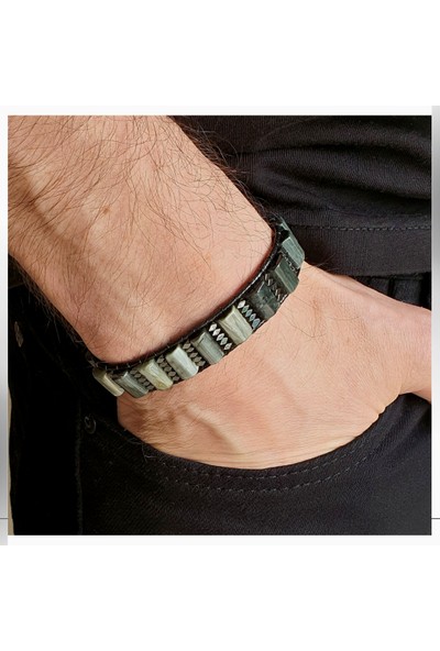 Seven Art Jewelry Doğal Taş Kartal Gözü Köşeli Silindir Unisex Bileklik