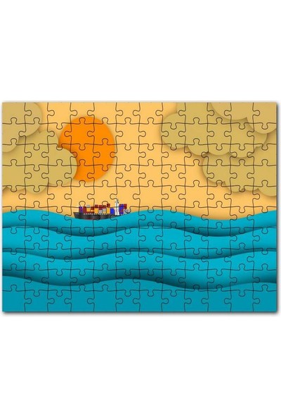 Cakapuzzle Mavi Dalgalar Yük Gemisi Güneş ve Bulutlar 120 Parça Puzzle Yapboz Mdf (Ahşap)