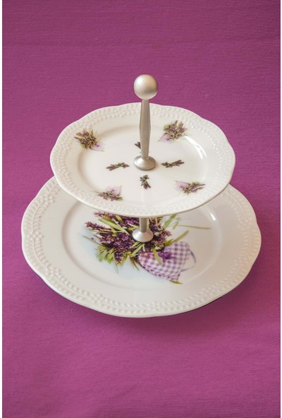 Bursa Porselen Dekor Lavander Iki Katlı Kurabiyelik/pasta Sunumu