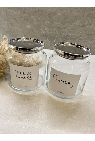 Pamuk ve Kulak Pamuğu Kavanozu Gümüş Kapak Pamuk ve Kulak Pamuğu Kavanozu Gümüş Kapak