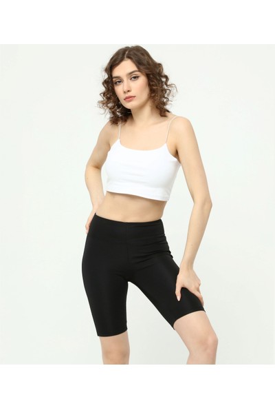 Vossax Kadın Siyah Yüksek Bel Fitness Spor Uzun Şort Tayt