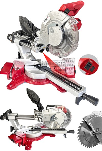 Germany Yatay Ayarlı Lazerli Kızaklı Pistonlu Radyallı Gönye Kesme Ahşap Kesme Makinesi 3000W 250MM Germany Yatay Ayarlı Lazerli Kızaklı Pistonlu Radyallı Gönye Kesme Ahşap Kesme Makinesi 3000W 250MM