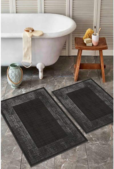 Rug Decorative 2'li Yıkanabilir Antibakteriyel Kaymaz Tabanlı Banyo Takımı 50X60CM - 60X100CM