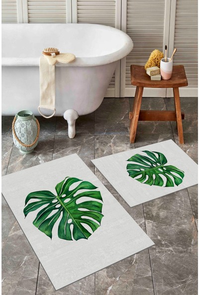 Rug Decorative 2'li Yıkanabilir Antibakteriyel Kaymaz Tabanlı Banyo Takımı 50X60CM - 60X100CM