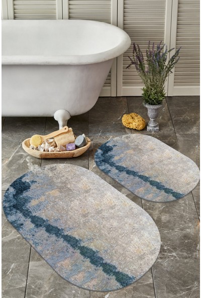 Rug Decorative 2'li Yıkanabilir Antibakteriyel Kaymaz Tabanlı Banyo Takımı 50X60CM - 60X100CM