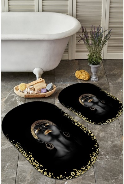 Rug Decorative 2'li Yıkanabilir Antibakteriyel Kaymaz Tabanlı Banyo Takımı 50X60CM - 60X100CM