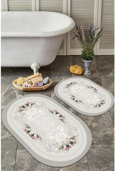 Rug Decorative 2'li Yıkanabilir Antibakteriyel Kaymaz Tabanlı Banyo Takımı 50X60CM - 60X100CM