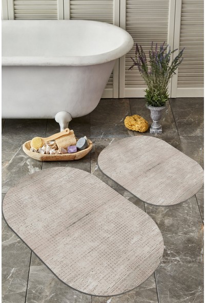 Rug Decorative 2'li Yıkanabilir Antibakteriyel Kaymaz Tabanlı Banyo Takımı 50X60CM - 60X100CM