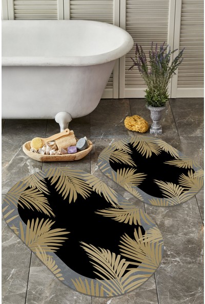 Rug Decorative 2'li Yıkanabilir Antibakteriyel Kaymaz Tabanlı Banyo Takımı 50X60CM - 60X100CM