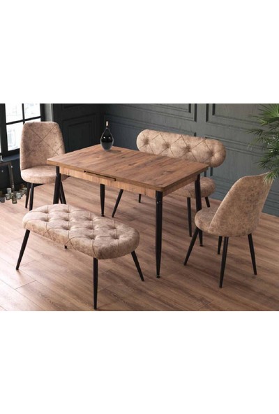 Tarzev Sarayçelik Polo Antik Çam Açılabilir Mutfak Masası Gold Sandalye ve Bank Takımı Tarzev Sarayçelik Polo Antik Çam Açılabilir Mutfak Masası Gold Sandalye ve Bank Takımı