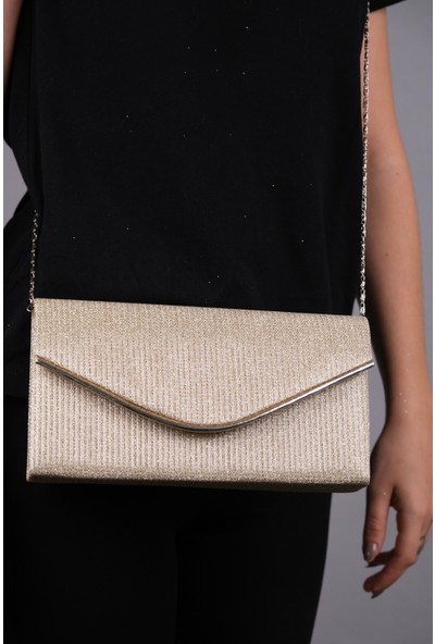 Luvi Buke Altın Simli Kadın Portföy Çanta