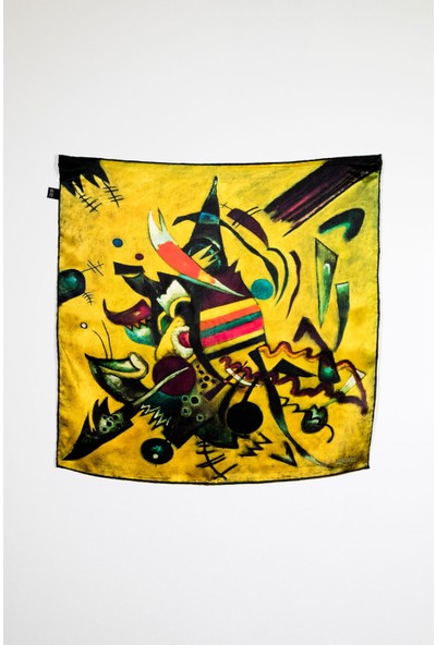 Lila Rosa Vasili Kandinski Desenli Ipek Bandana Fular