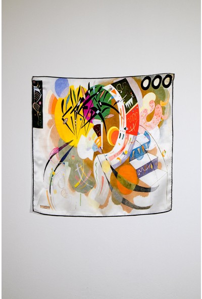 Lila Rosa Vasili Kandinski Desenli Ipek Bandana Fular