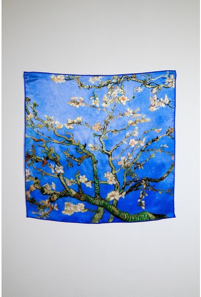 Lila Rosa Van Gogh Desenli Ipek Bandana Fular