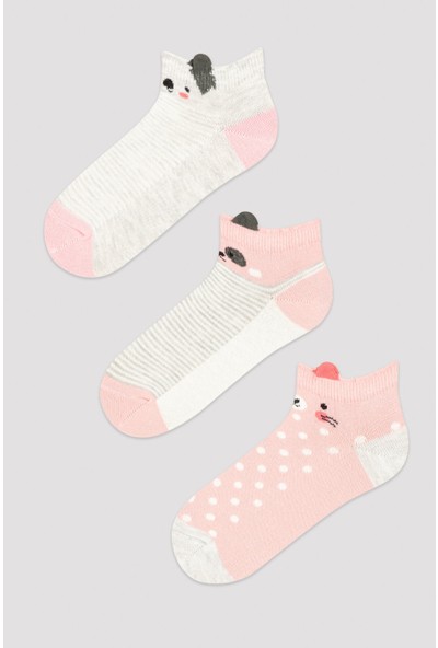 Penti Çok Renkli Kız Çocuk Animals 3lü Patik Çorap