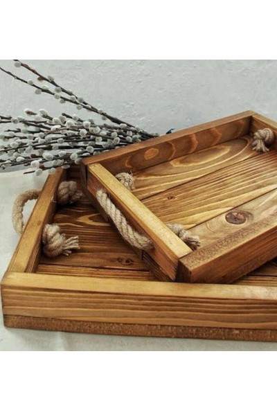 Alyones 2'li Ahşap Halat Saplı Elegance Sunum Tepsisi Alyones 2'li Ahşap Halat Saplı Elegance Sunum Tepsisi