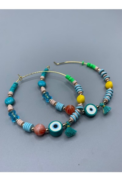 Bujiteri Dükkanı Turkuaz Fimo Boncuklu Büyük Halka Kolye Bujiteri Dükkanı Turkuaz Fimo Boncuklu Büyük Halka Kolye