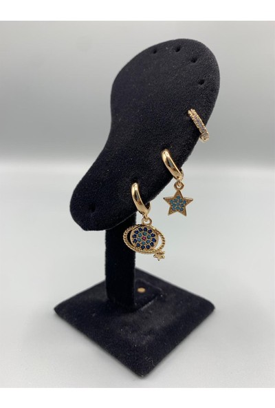 Bujiteri Dükkanı Gold Renk Zirkon Taşlı Yıldız Jupiter Küpe