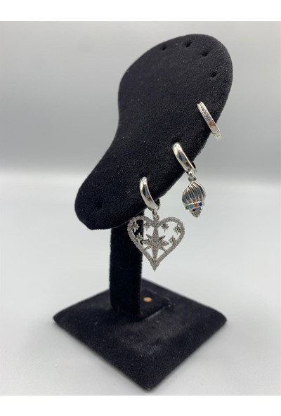 Bujiteri Dükkanı Gümüş Renk Zirkon Taşlı Kalp Küpe
