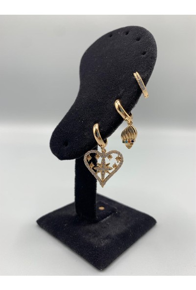 Bujiteri Dükkanı Gold Renk Zirkon Taşlı Kalp Küpe