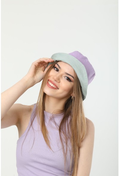 Kadın Çift Taraflı Siyah-Bej Bucket Şapka