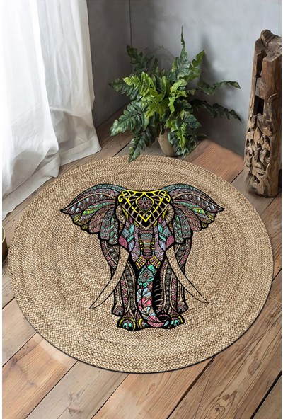 Rug Decorative Kaymaz Taban Yıkanabilir Yuvarlak Dijital Baskı Halısı