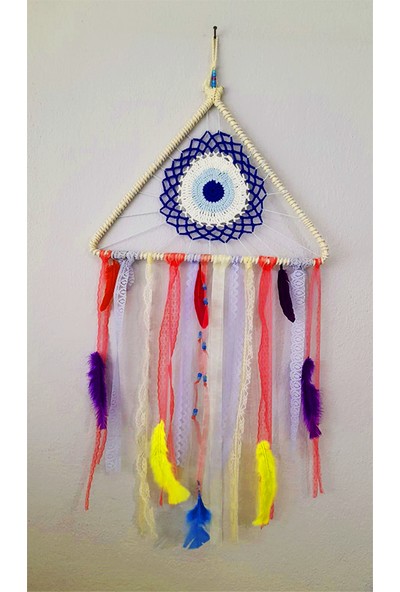 Beydebazaar Üçgen Özel Tasarım Düş Rüya Kapanı Duvar Süsü Hediyelik Nazar Boncuklu Balkon Süsü Dreamcatcher