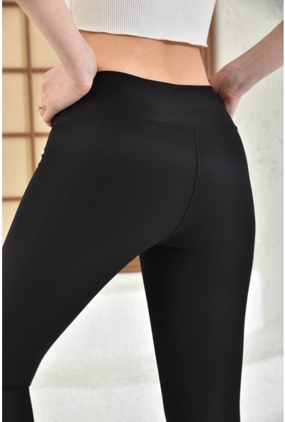 Zeyneri Siyah Renk Yüksek Bel Toparlayıcı Fitilli Kadın Tayt