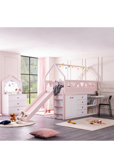 Setay Montessori, Kaydıraklı Oyun Evi Montessori Yatak - Pembe