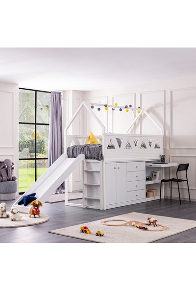 Setay Montessori, Kaydıraklı Oyun Evi Montessori Yatak - Beyaz Setay Montessori, Kaydıraklı Oyun Evi Montessori Yatak - Beyaz