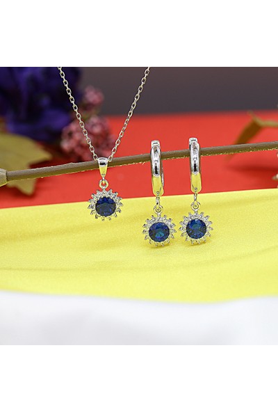 Takı Boom Lacivert Beyaz Taşlı Minimal Anturaj Yuvarlak Gümüş Kolye Küpe Takım Takı Boom Lacivert Beyaz Taşlı Minimal Anturaj Yuvarlak Gümüş Kolye Küpe Takım