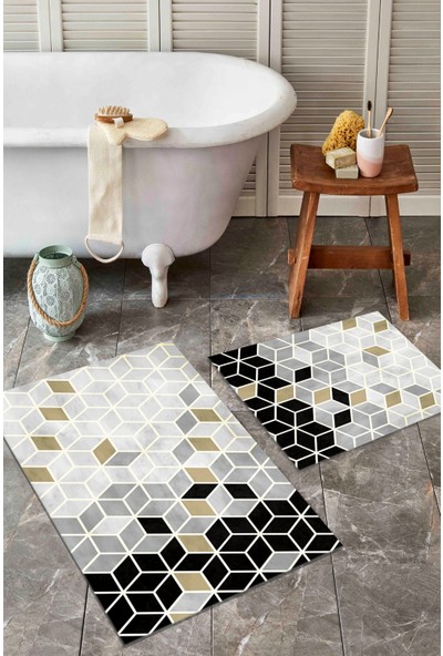 Rug Decorative 2'li Yıkanabilir Antibakteriyel Kaymaz Tabanlı Banyo Takımı 50X60CM - 60X100CM