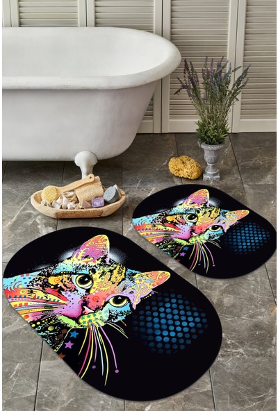 Rug Decorative 2'li Yıkanabilir Antibakteriyel Kaymaz Tabanlı Banyo Takımı 50X60CM - 60X100CM